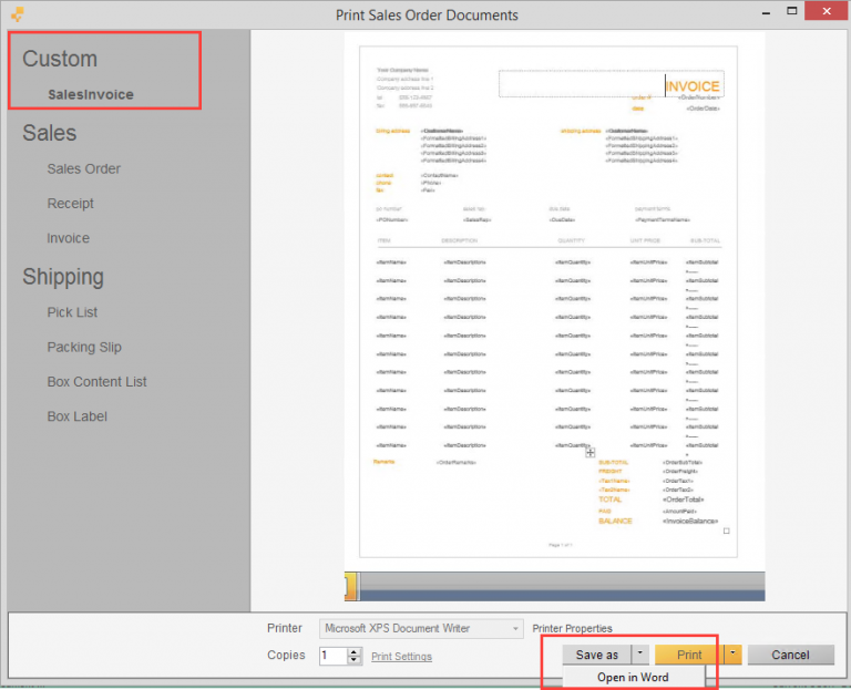 How do I use/print my custom document?