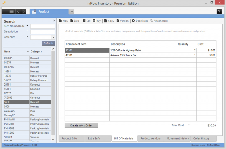 To set up your item’s Bill of Materials