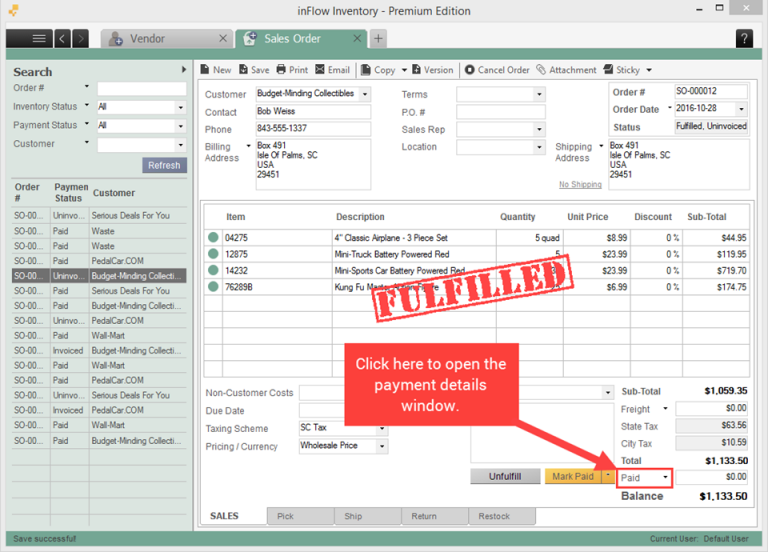 Open your order and click the Paid label at the bottom (just above ...